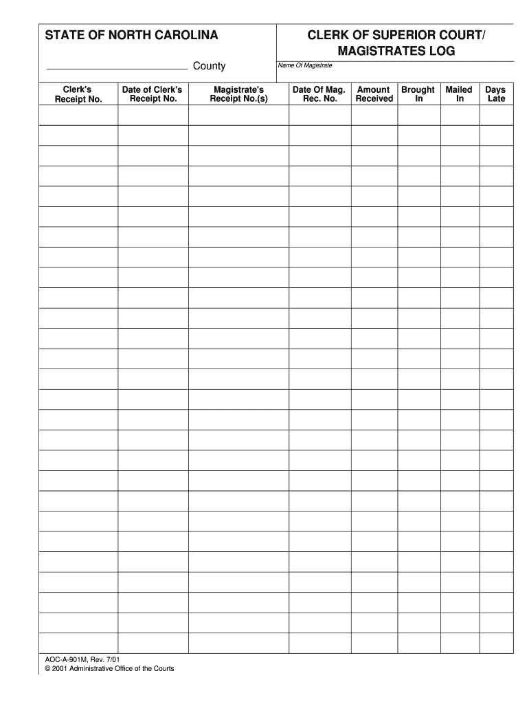 Fillable Online nccourts Magistrates log - The North Carolina Court ...