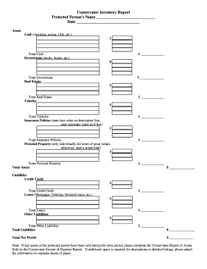 Fillable Online ndcourts Conservator Inventory Report Protected ...