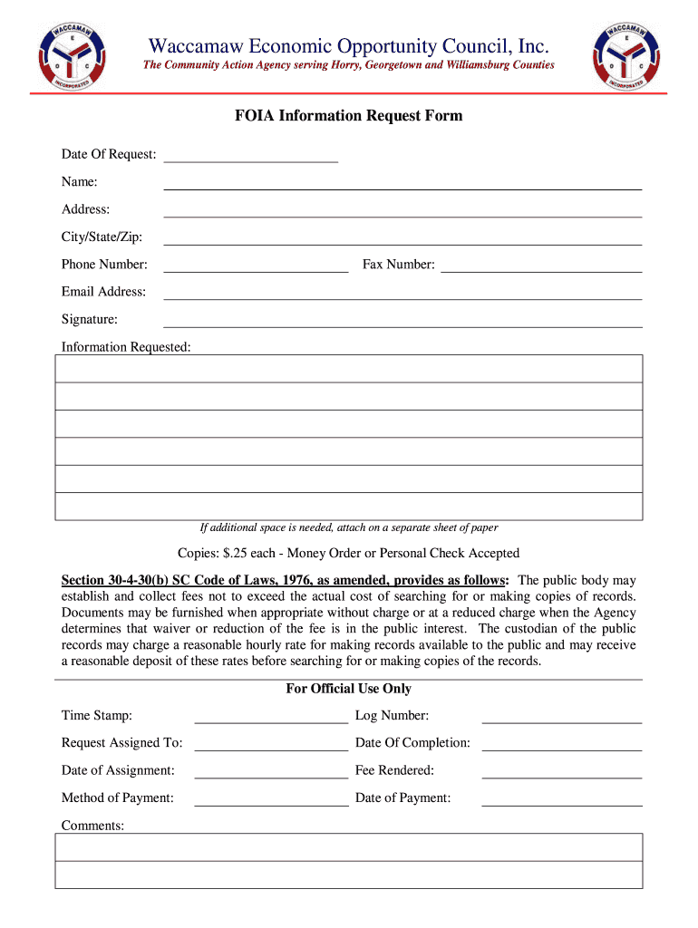 Fillable Online weoc FOIA Request Form PDF Format - Waccamaw EOC - weoc Fax Email Print - pdfFiller