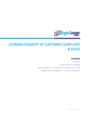 Fillable Online ACKNOWLEDGMENT OF CUSTOMER COMPLAINT Fax Email Print ...