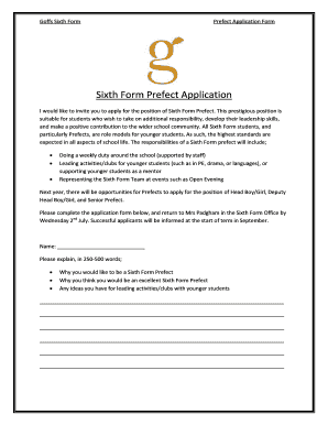 Fillable Online Sixth Form Prefect Application - Goffs School Fax Email ...