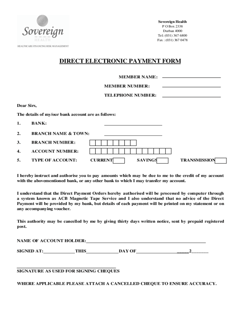 Fillable Online DIRECT ELECTRONIC PAYMENT FORM - Momentum Fax Email ...