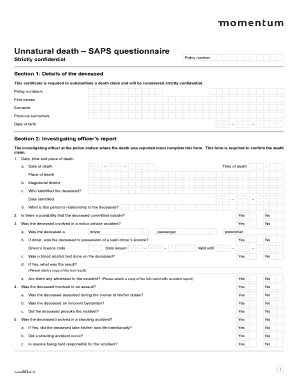 Fillable Online Unnatural death SAPS questionnaire Fax Email Print ...