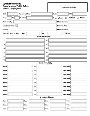 Fillable Online publicsafety syr Property Evidence From - Public Safety ...