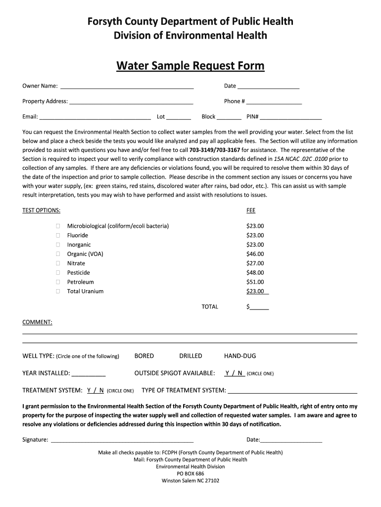 Fillable Online forsyth Water Sample Request Form - Forsyth County ...