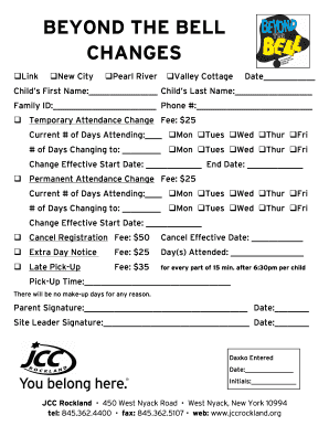 Fillable Online jccrockland Beyond the Bell Change Form - JCC Rockland ...