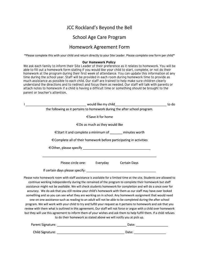 Fillable Online jccrockland Homework Agreementdocx - jccrockland Fax ...