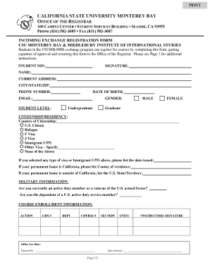 Fillable Online miis CSUMB-MIIS Registration Form - Monterey Institute ...