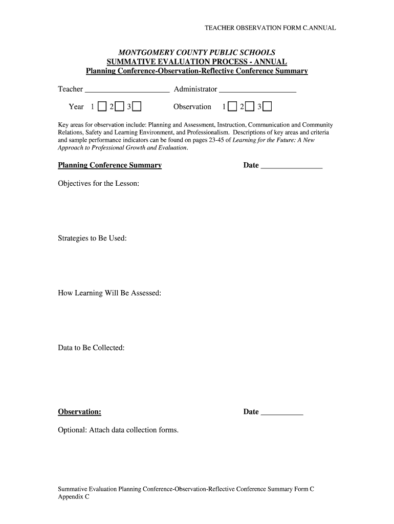 Fillable Online mcps TEACHER OBSERVATION FORM C - mcps Fax Email Print - pdfFiller