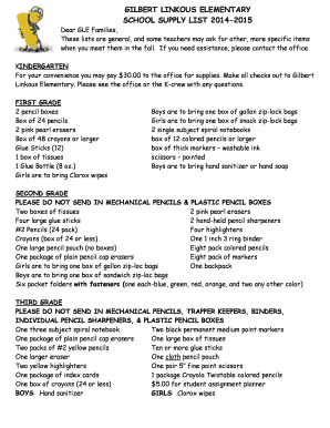 Fillable Online mcps Gilbert linkous elementary school supply list 2014 ...