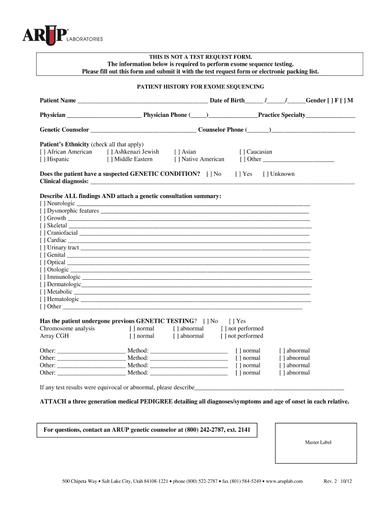 Fillable Online PATIENT HISTORY FOR EXOME SEQUENCING PATIENT Fax Email ...
