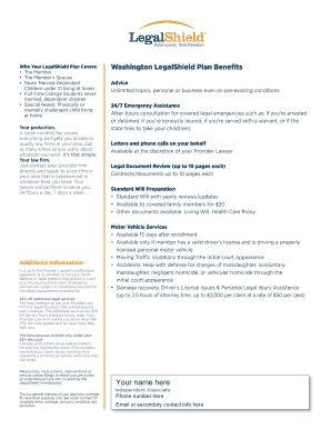 Fillable Online Washington LegalShield Plan Benefits Your name here Fax ...