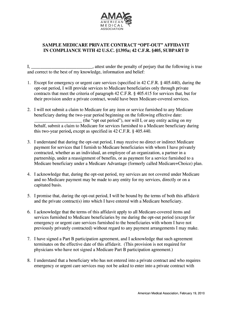 Fillable Online theoma SAMPLE MEDICARE PRIVATE CONTRACT OPTOUT ...