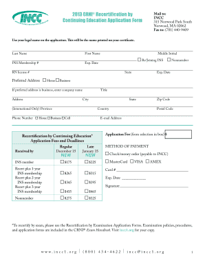 Fillable Online incc1 2013 CRNI Recertification by Continuing Education ...
