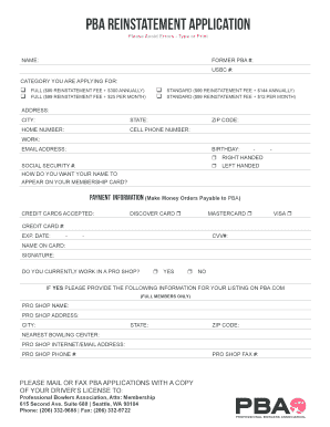 Fillable Online PBA REINSTATEMENT APPLICATION Fax Email Print - pdfFiller