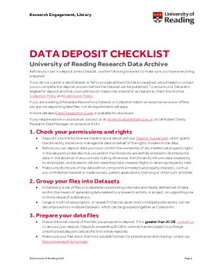 Fillable Online Data Deposit Checklist - University of Reading Fax ...