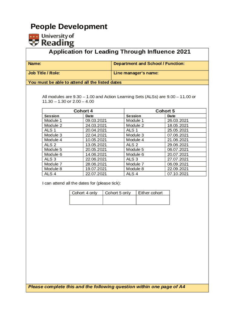 Leading Through Influence application Doc Template | pdfFiller