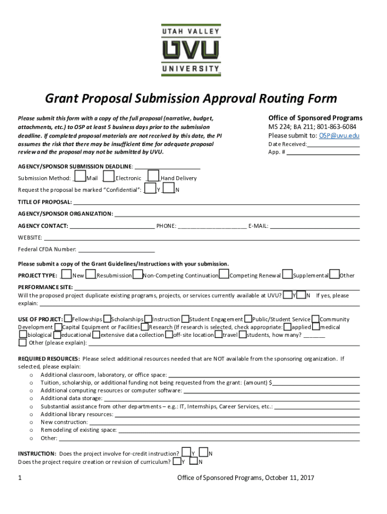 Fillable Online Grant Proposal Submission Approval Routing Form Fax Email Print - pdfFiller