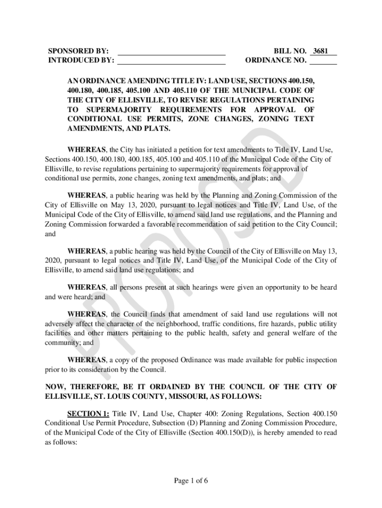 Fillable Online AN ORDINANCE AMENDING TITLE IV: LAND USE, SECTIONS 400 Fax Email Print - pdfFiller