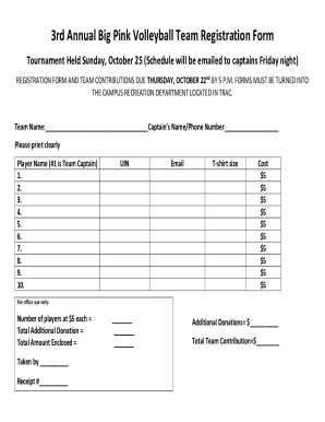 Fillable Online 3rd Annual Big Pink Volleyball Team Registration Form ...