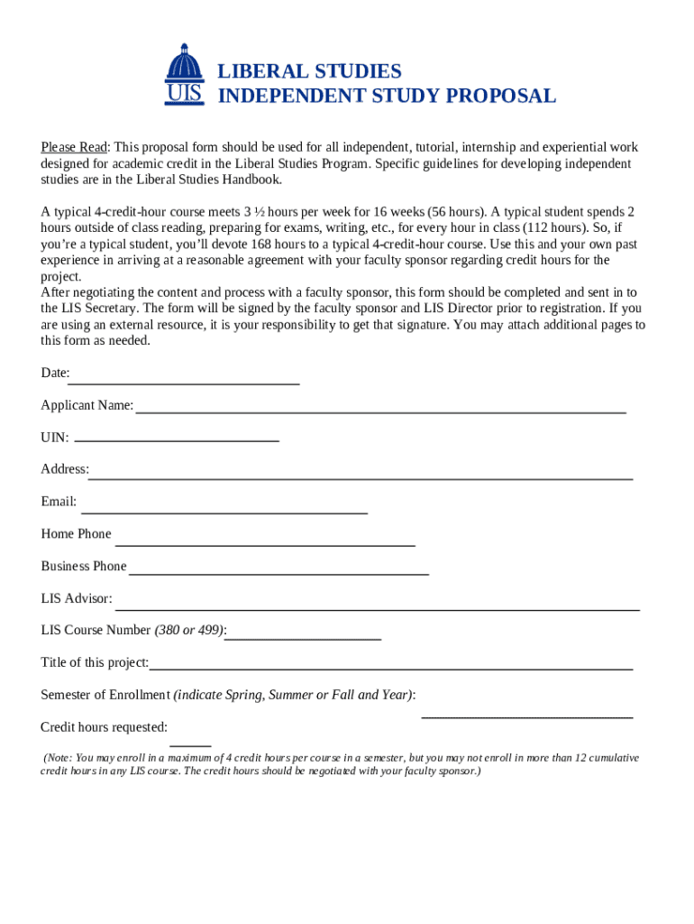 LIS Independent Study proposal Doc Template | pdfFiller