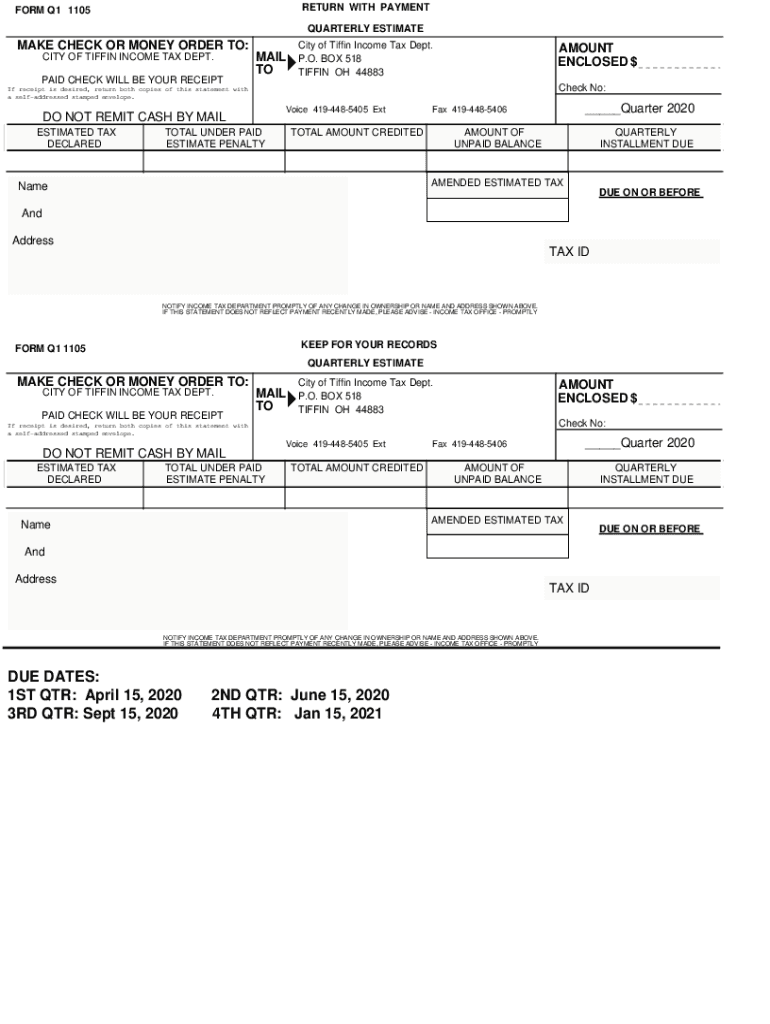Fillable Online 2020 Quarterly Estimated Tax Form Fax Email Print ...