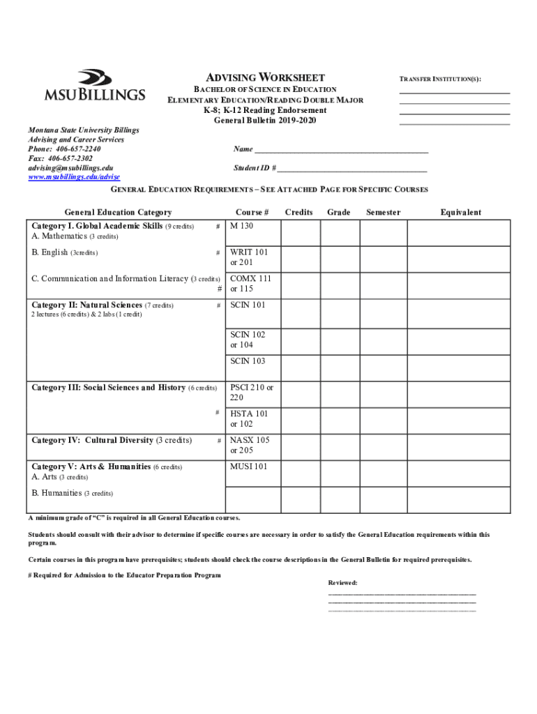 Fillable Online Reading - MSU Billings Fax Email Print - pdfFiller Fillable Online Reading - MSU Billings Fax Email Print - pdfFiller