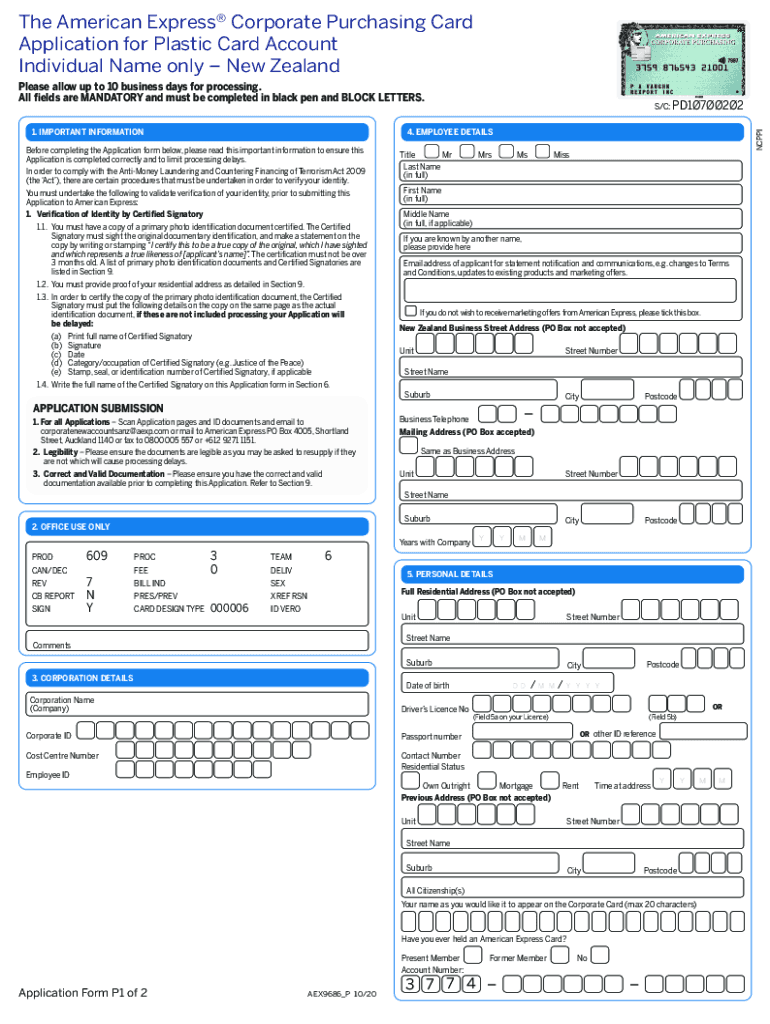 Fillable Online Corporate Purchasing Card Application Form - American ...