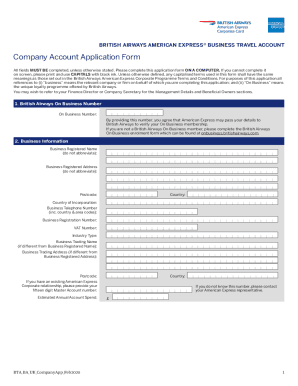 Fillable Online Company Account Application Form - American Express Fax ...