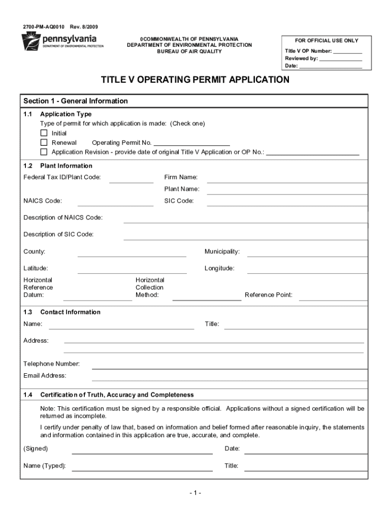Fillable Online TITLE V OPERATING PERMIT.DOC 02 FORM 2700-PM-AQ0010 Fax ...