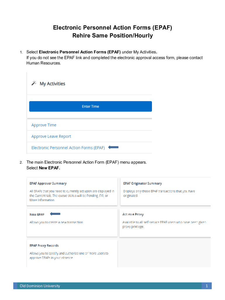 Fillable Online Electronic Personnel Action Forms (EPAF) Rehire Same ...