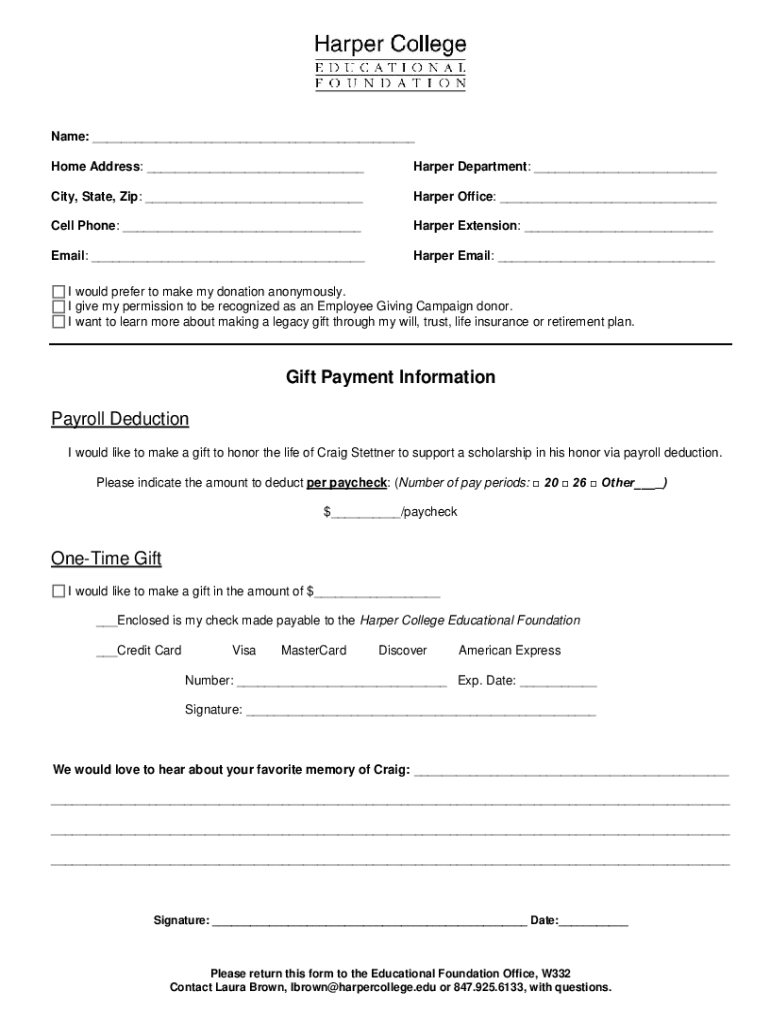 Fillable Online "We Are Harper" Employee Campaign Gift Form Fax Email ...