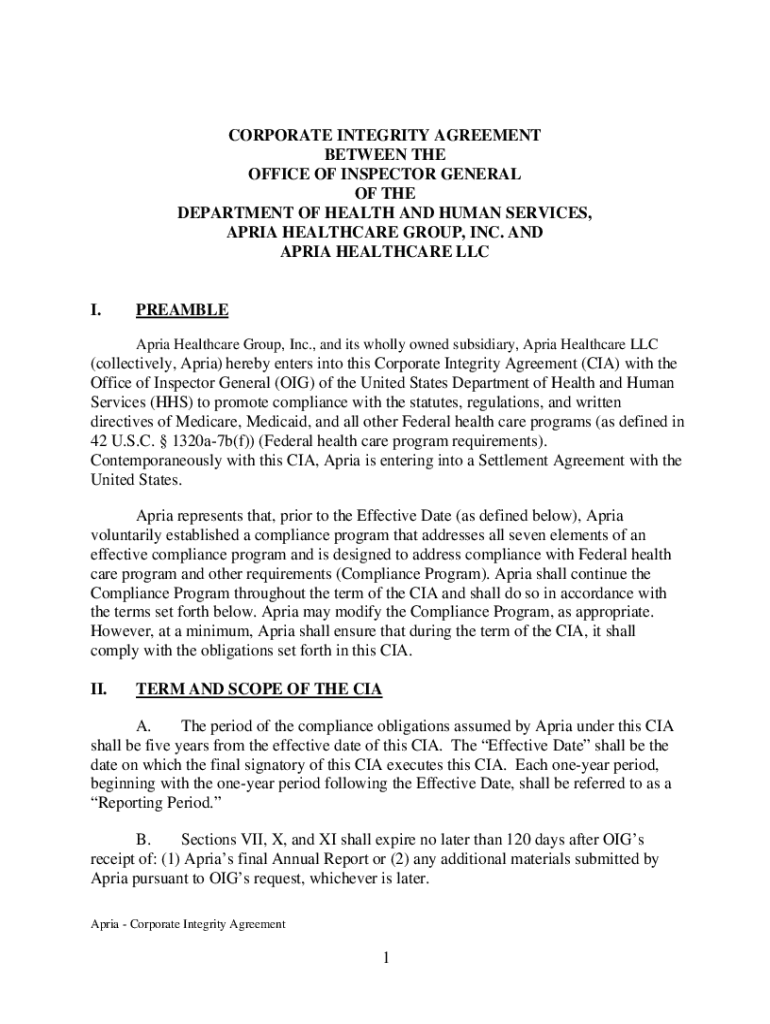 Fillable Online oig hhs Apria Healthcare Group, Inc. and Apria ...