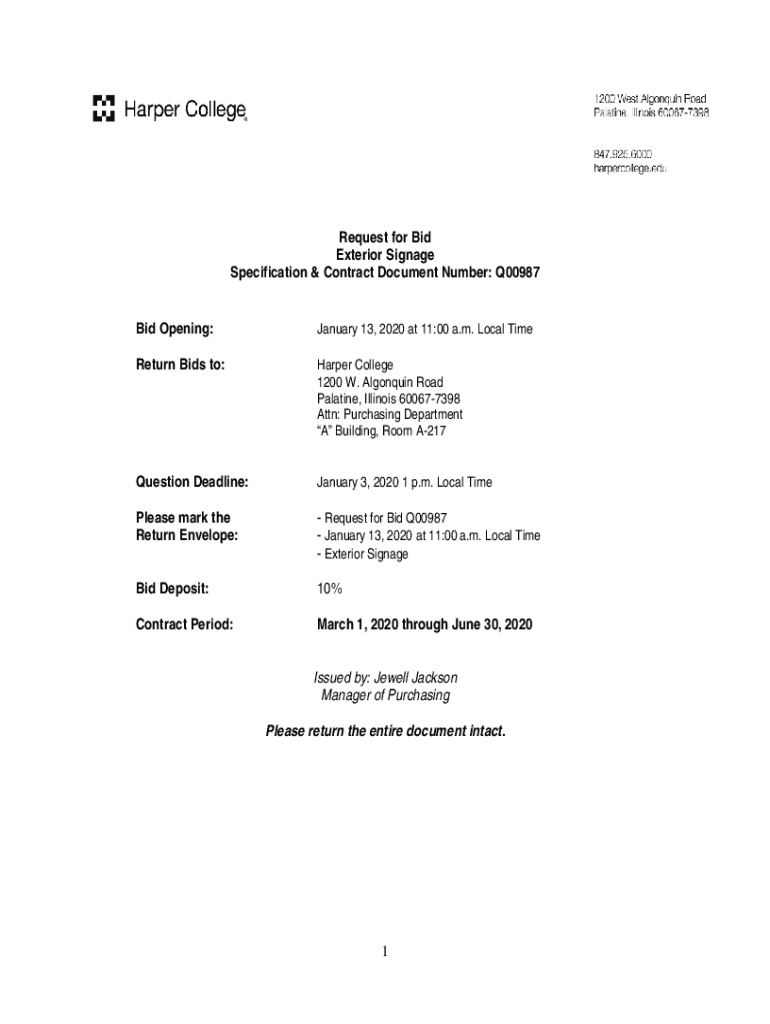 Fillable Online 1 Request for Bid Exterior Signage Specification ...