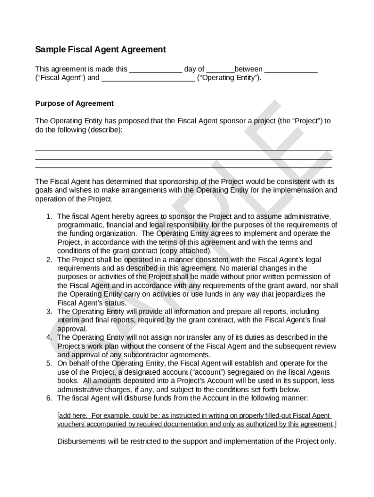 Sample Fiscal Agent Agreement - Minnesota - dps mn Doc Template | pdfFiller