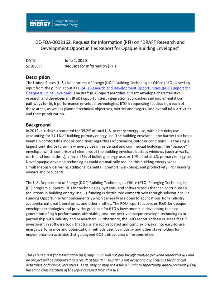 Fillable Online DE-FOA-0002162: Request for Information (RFI) on DRAFT ...