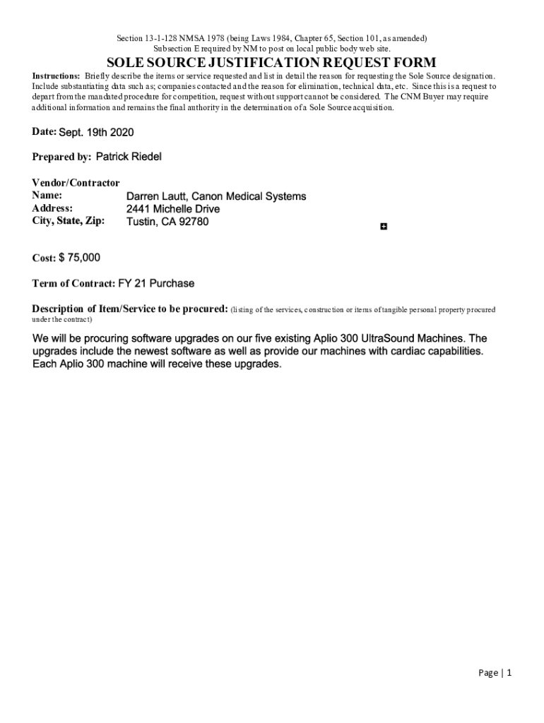 Fillable Online Fillable Online sole source justification request form - CNM ... Fax Email Print ...