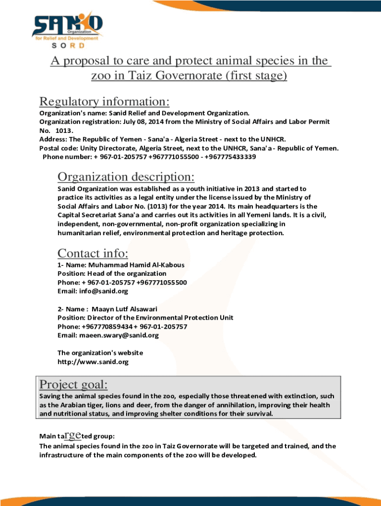 Fillable Online A proposal to care and protect animal species in the ...