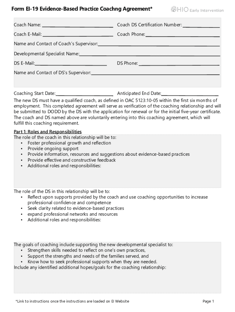 Fillable Online dodd ohio Form EI-19 Evidence-Based Practice Coachng ...