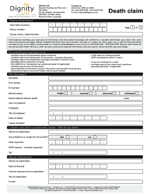 Fillable Online Dignity Life Death Claim Form - 20180314.cdr Fax Email ...