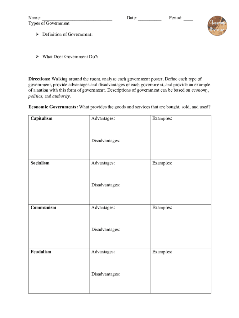 Fillable Online Types of Government Poster Worksheet.docx Fax Email ...