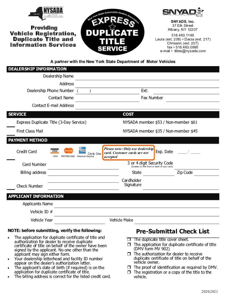 Fillable Online Snyads Dup Title Form - Fill Online, Printable, Fillable, Blank ... Fax Email ...