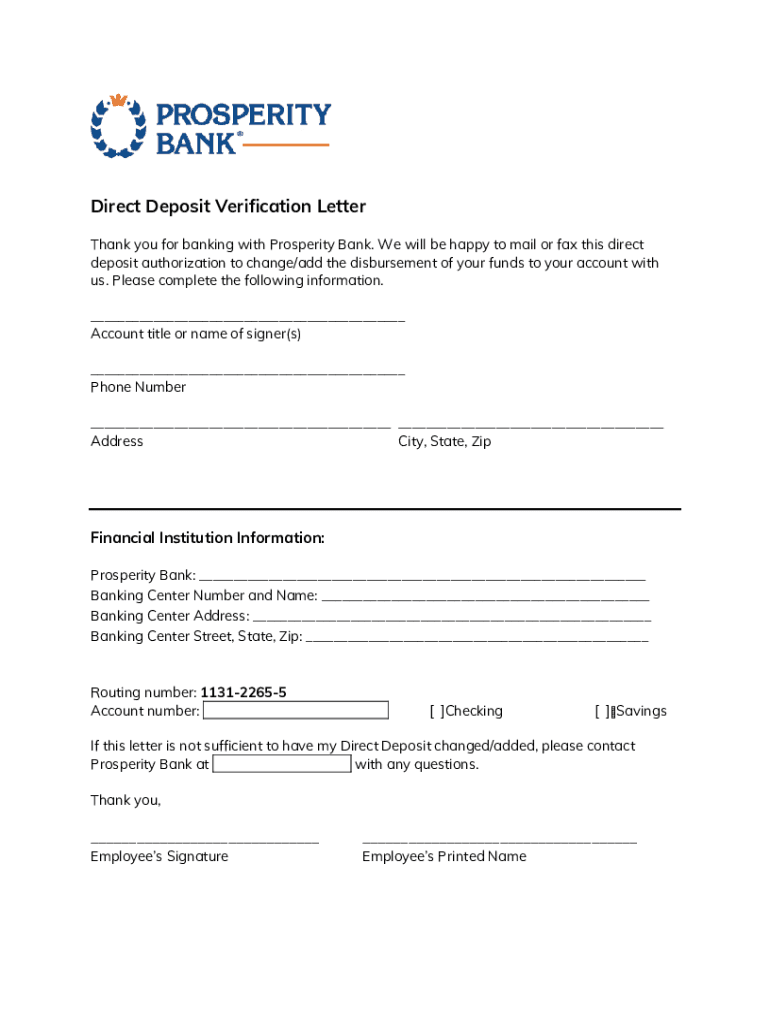 Fillable Online Direct Deposit Verification Letter Fax Email Print ...