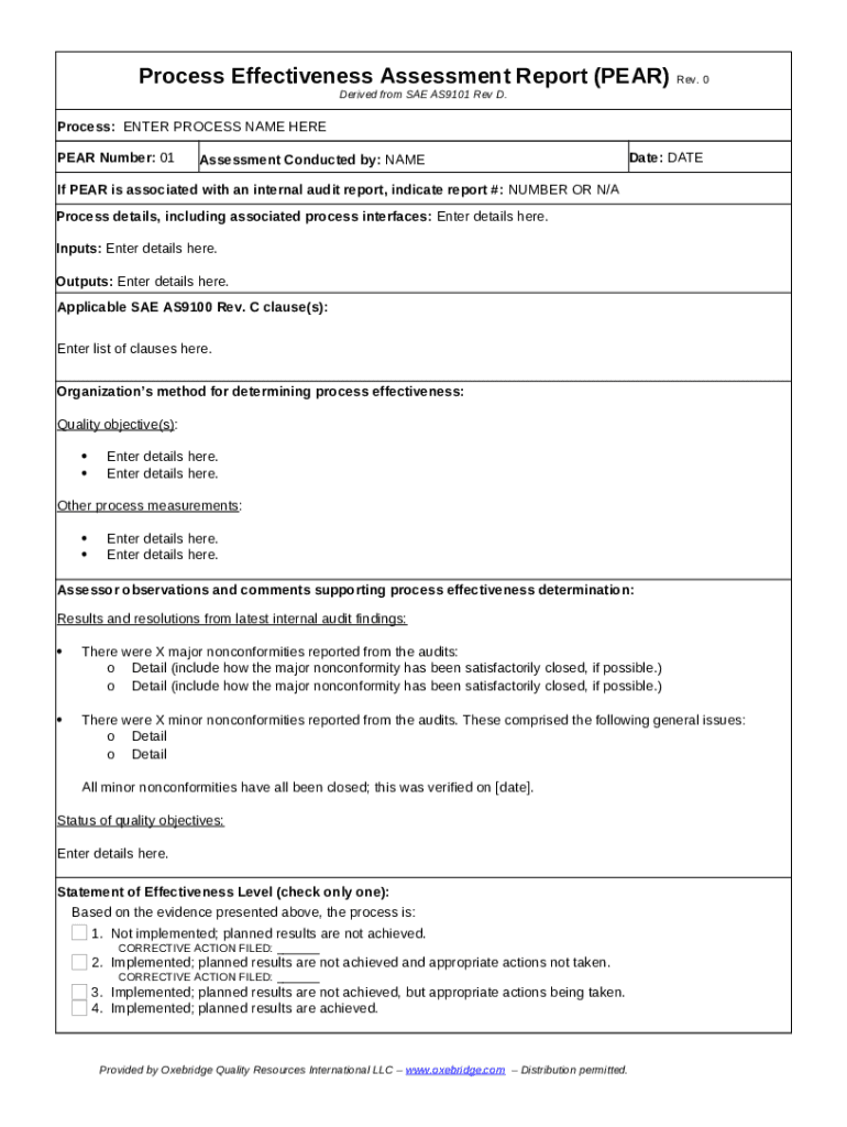 Online Process Effectiveness Assessment Report ... Doc Template | pdfFiller