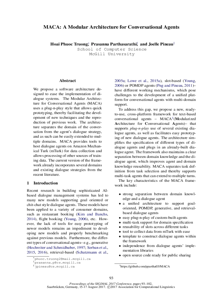 Fillable Online A Modular Architecture for Conversational Agents ...