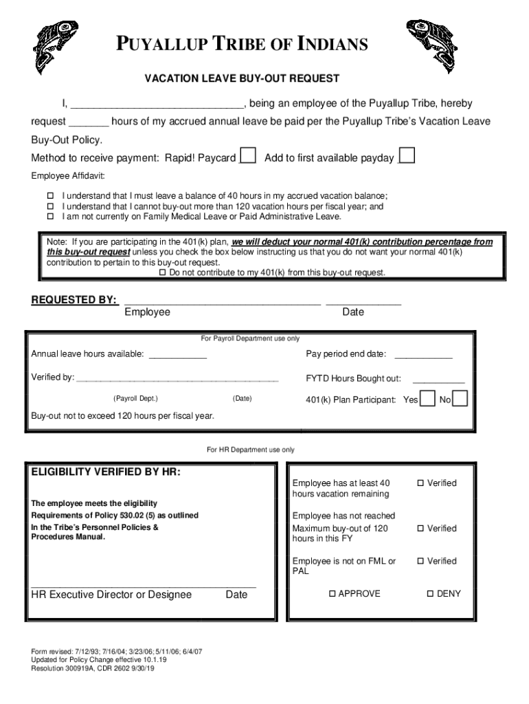 Fillable Online EMERGENCY ANNUAL LEAVE BUY-OUT REQUEST Fax Email Print ...