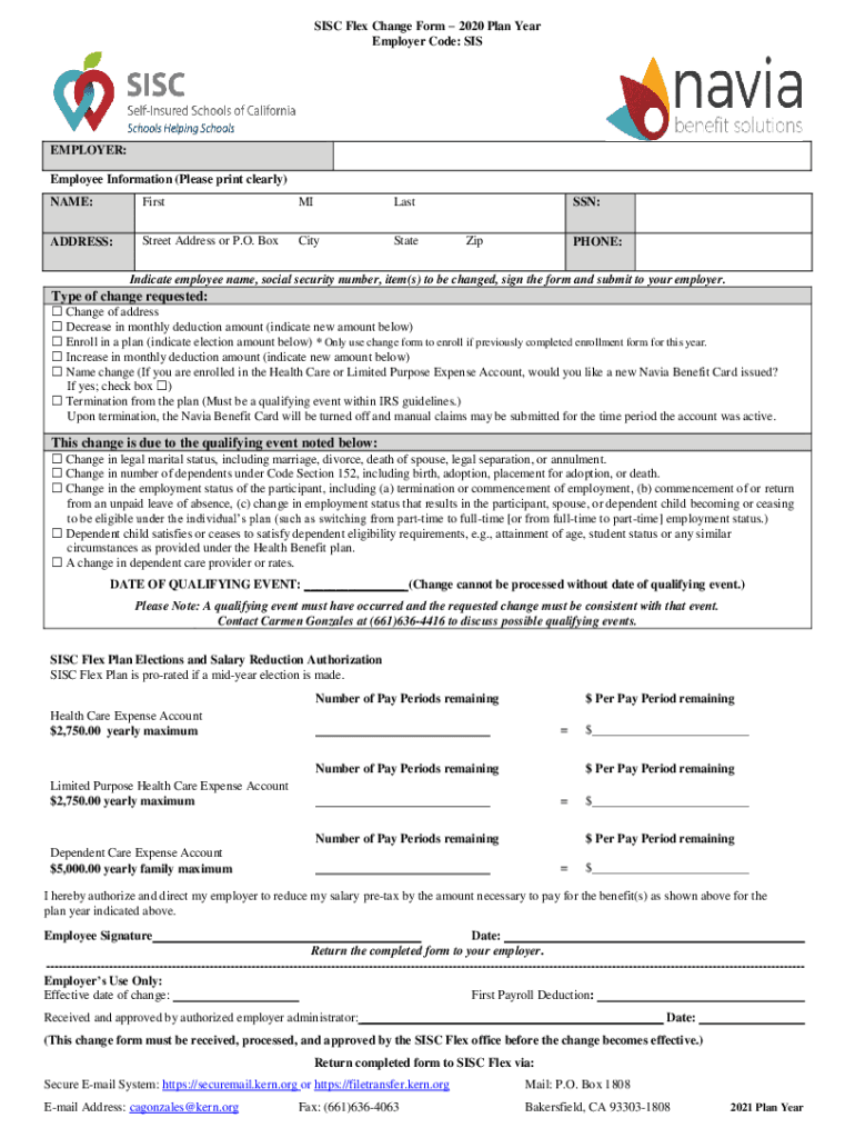 Fillable Online sisc kern Change Form 2021 Plan Year Fax Email Print ...