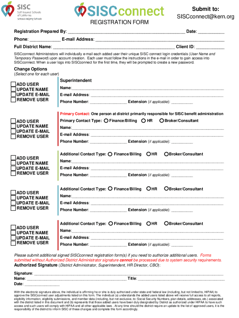 Fillable Online sisc kern SISCconnect Registration Form (PDF) Fax Email ...