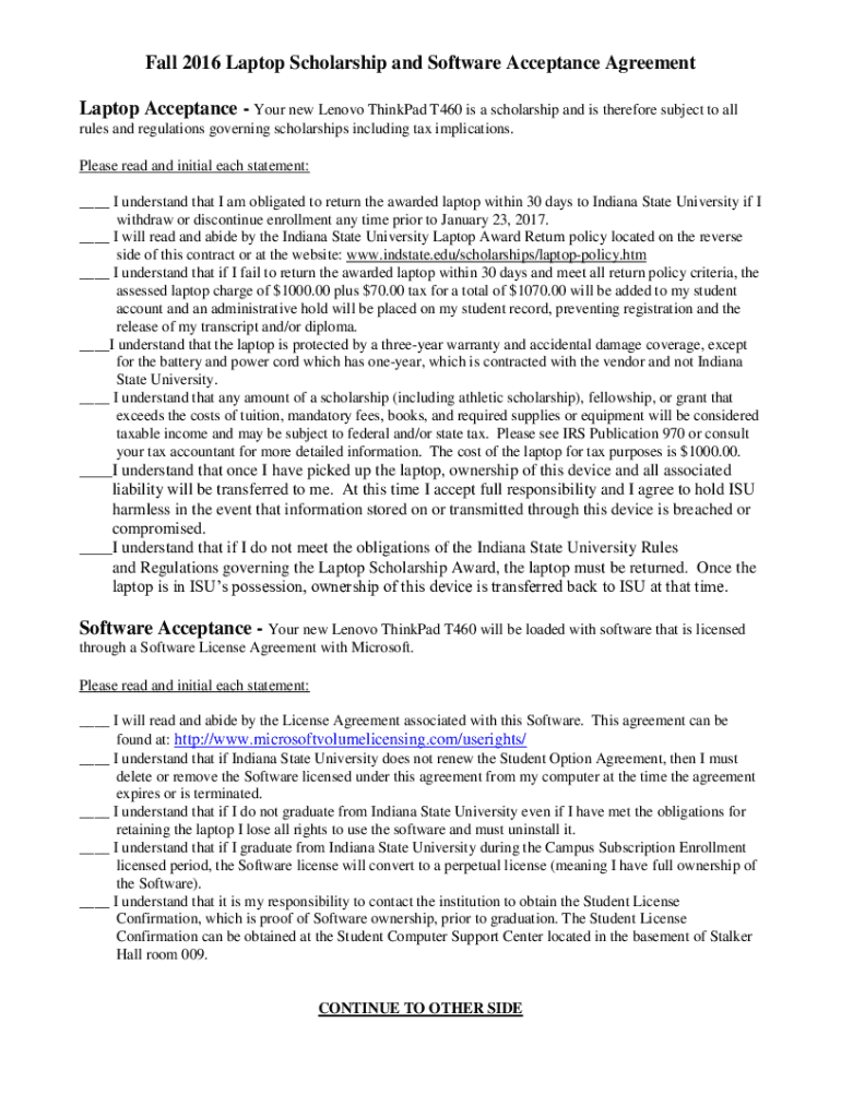 Fillable Online Student Laptop Agreement - paper Fax Email Print - pdfFiller