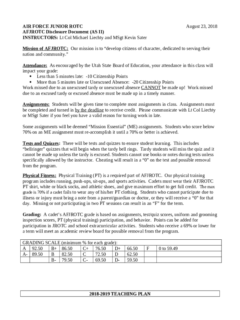 AFJROTC Disclosure Document (AS II) Doc Template | pdfFiller